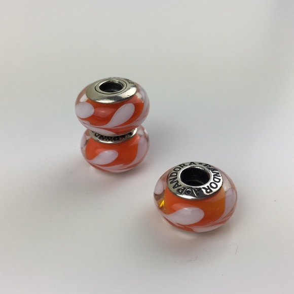 Pandora | Jewelry | Retired Ss Pandora Orange Swirl Murano 79668 | Poshmark